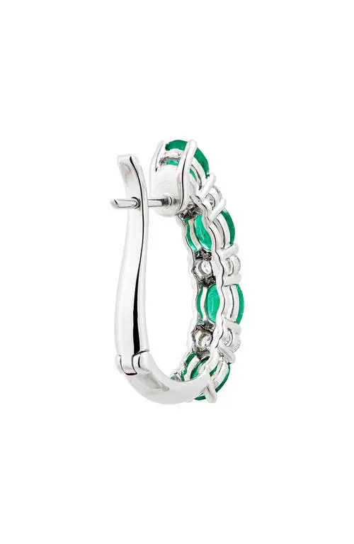 VALANI ATELIER Alternating Emerald & Diamond Hoop Earrings - 14k White Gold