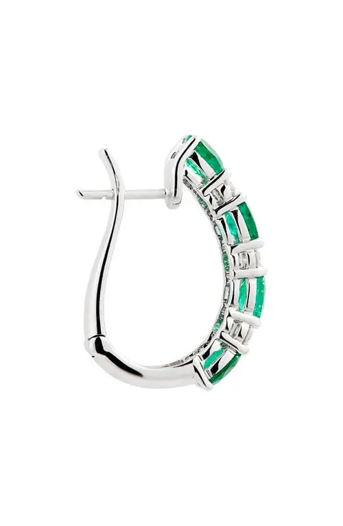 VALANI ATELIER Alternating Emerald & Diamond Hoop Earrings - 14k White Gold