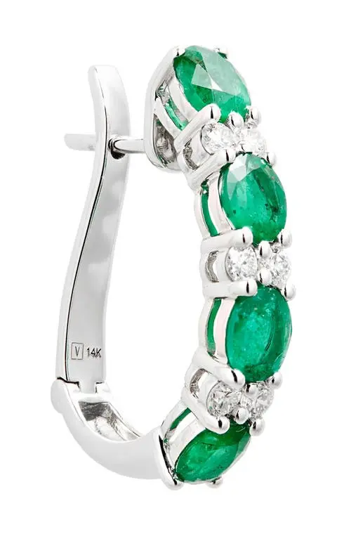 VALANI ATELIER Alternating Emerald & Diamond Hoop Earrings - 14k White Gold