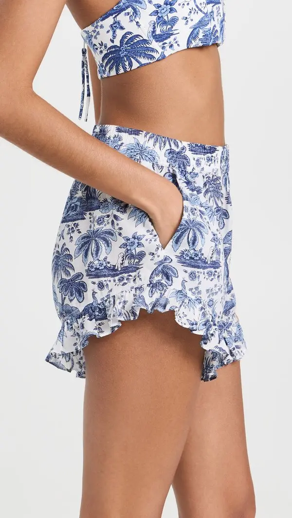Staud Boyana Toile Print Shorts - Blue Toile