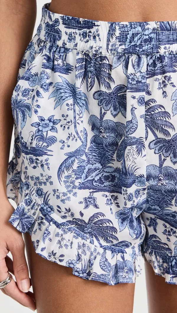 Staud Boyana Toile Print Shorts - Blue Toile