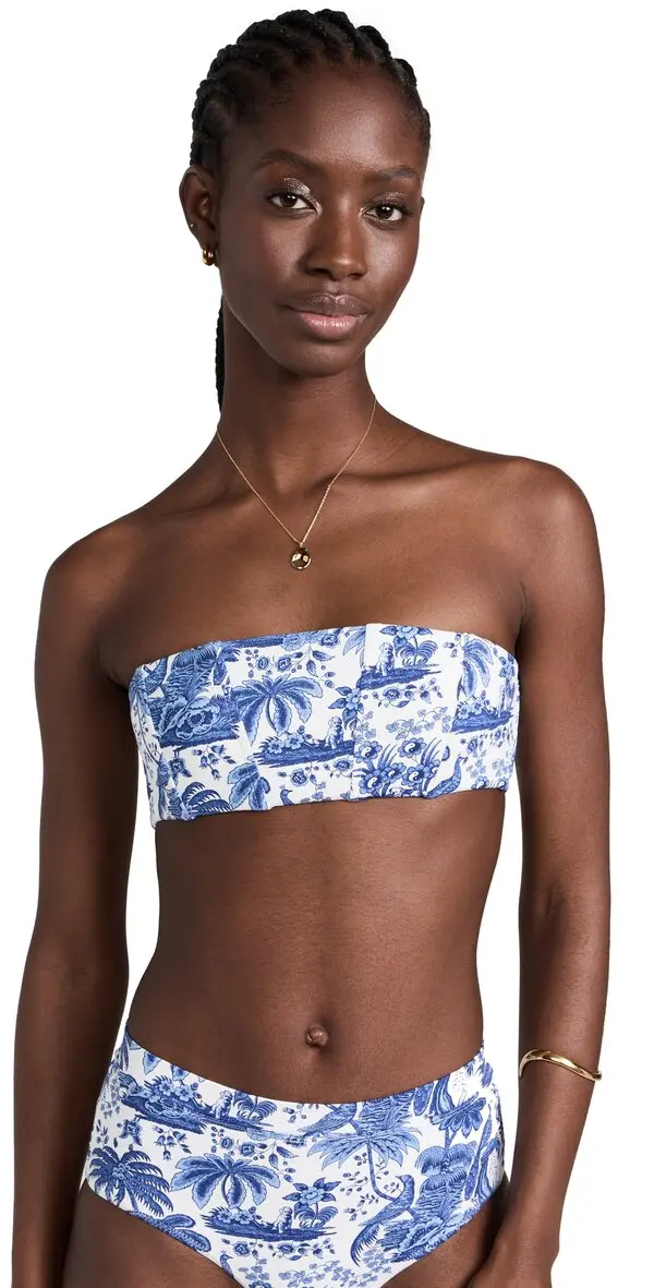Staud Mala Toile Bikini Top - Blue Toile