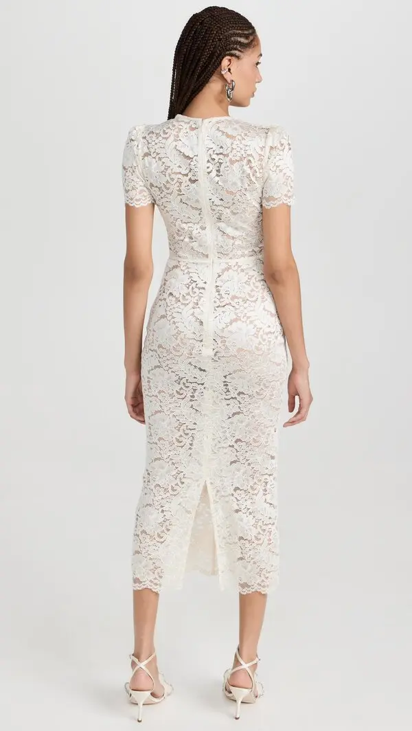 white christmas dresses Cream Chiffon Lace Midi Dress – self-portrait-US main image 0
