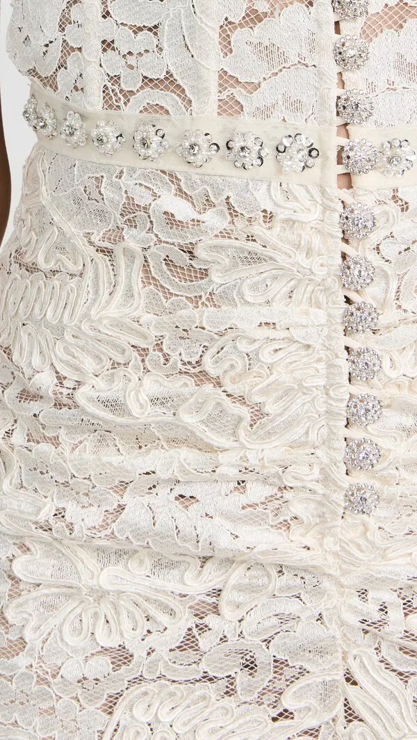 knee length dresses for ladies Cream Chiffon Lace Midi Dress – self-portrait-US