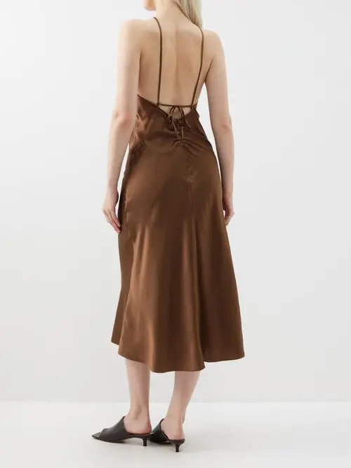Saks Potts Sno Silk-Satin Midi Dress - Dark Brown | Editorialist