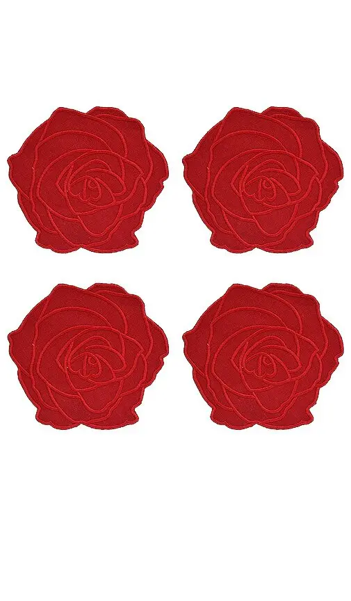 CHEFANIE Red Rose Cocktaill Napkins Set Of 4 In Red - N,a