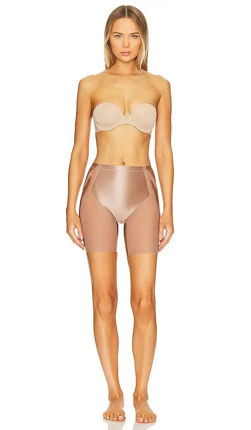 Spanx Spanxshapeâ¢ Booty-lifting Mid-thigh Short In Beige - Cafe Au Lait