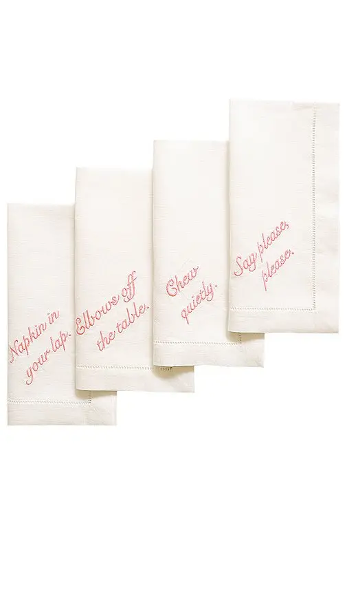 CHEFANIE Pink Manners Dinner Napkins Set Of 4 In White - N,a