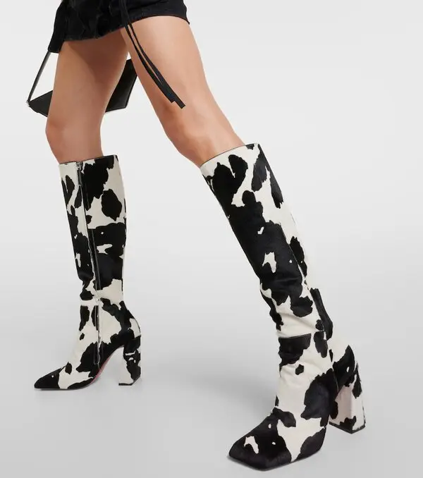 Amina Muaddi Marine Calf Hair Knee-high Boots - Multicoloured