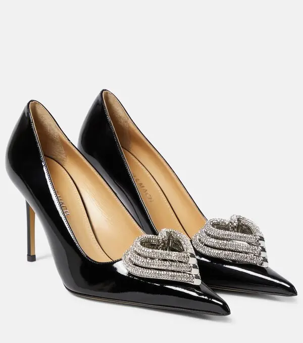 Mach & Mach Triple Heart Patent Leather Pumps - Black