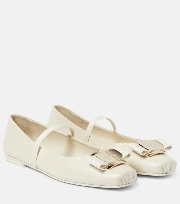 FERRAGAMO Zina Leather Ballet Flats - White