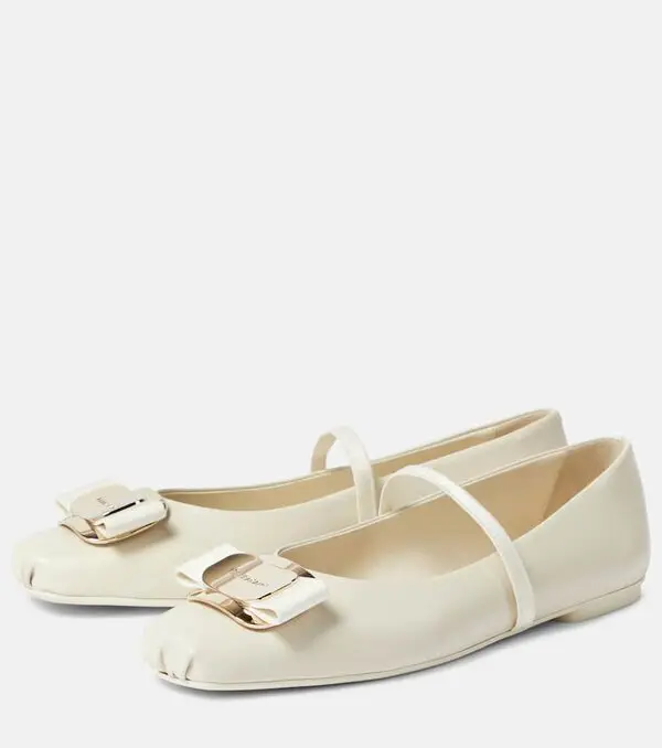 FERRAGAMO Zina Leather Ballet Flats - White