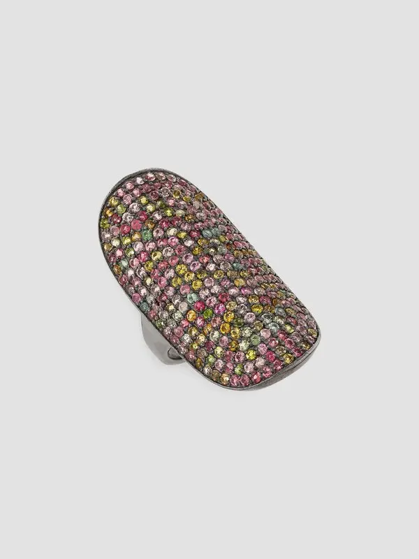 Nina Gilin Rhodium-plated & Tourmaline Ring - Multi