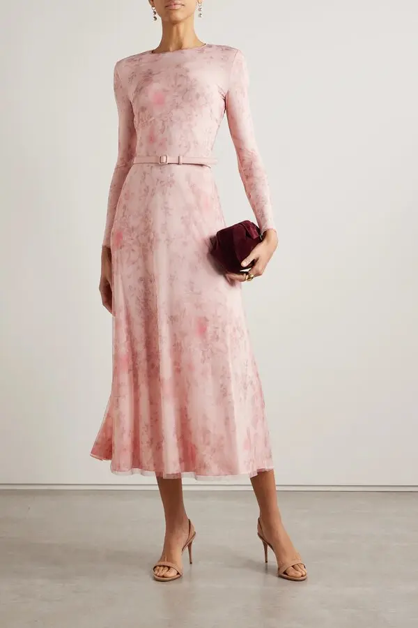 Ralph Lauren Alisen Floral-Print Stretch-Tulle Midi Dress In Pink - 50% Off  | Editorialist
