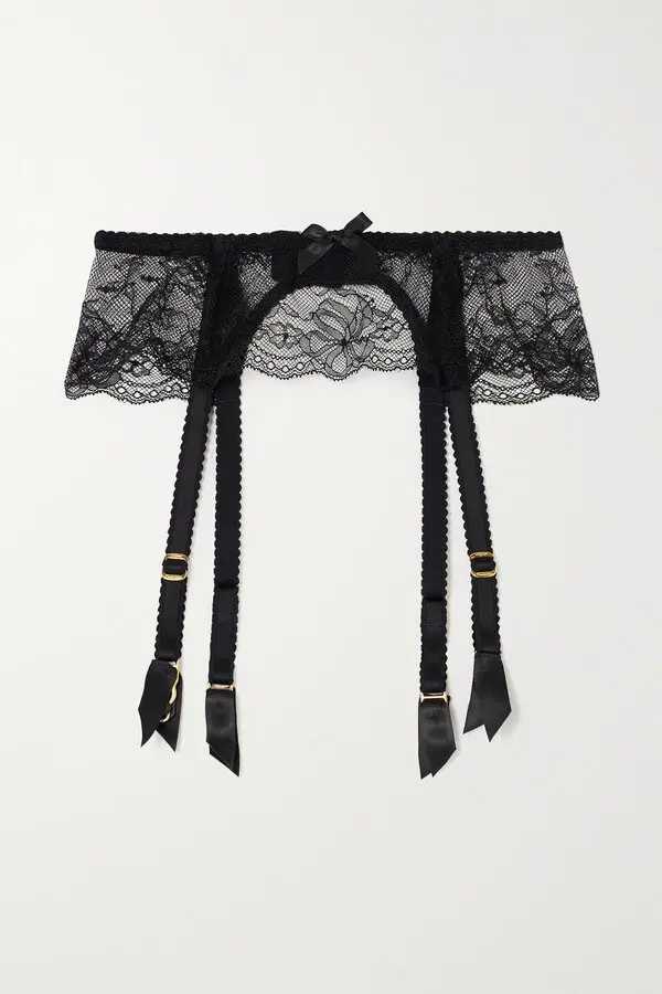 Agent Provocateur Isedora Satin-Trimmed Lace Suspender Belt - Black |  Editorialist