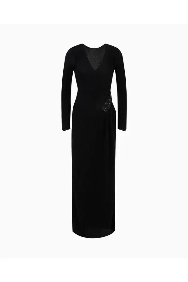 Giorgio Armani Long Dress In Pleated Jersey - Black