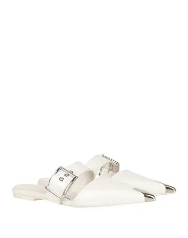 Alexander McQueen Leather Mules With Appliqués And Buckle Fastening - White