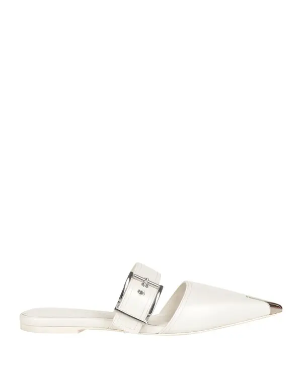Alexander McQueen Leather Mules With Appliqués And Buckle Fastening - White