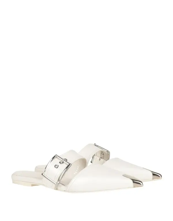 Alexander McQueen Leather Mules With Appliqués And Buckle Fastening - White