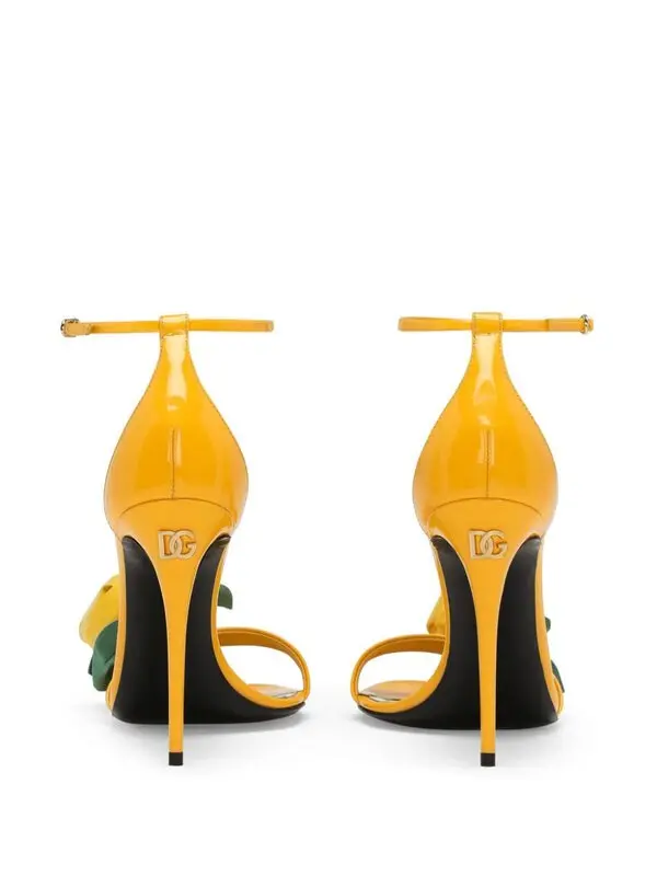 Dolce & Gabbana 105mm Keira Floral-appliqué Leather Sandals - Yellow