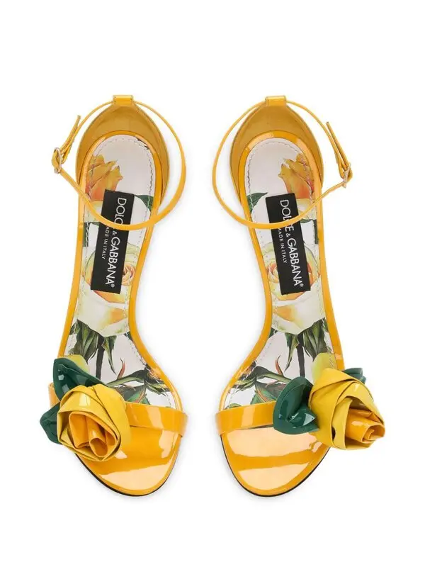 Dolce & Gabbana 105mm Keira Floral-appliqué Leather Sandals - Yellow