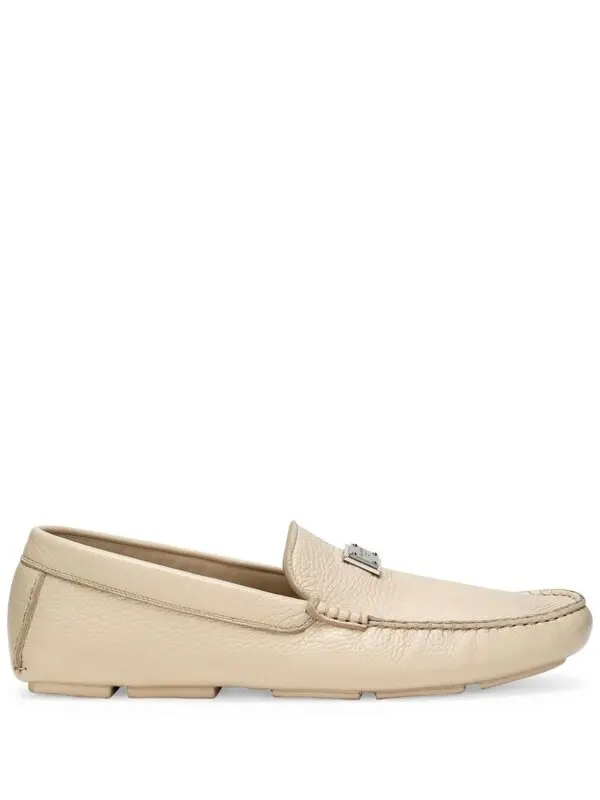 Dolce & Gabbana Logo-plaque Leather Loafers - Neutrals