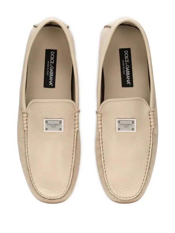 Dolce & Gabbana Logo-plaque Leather Loafers - Neutrals