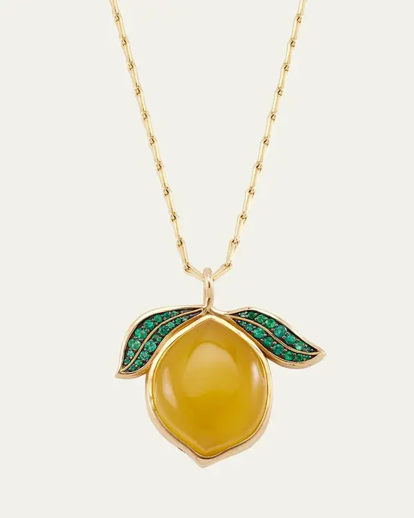 Brent Neale Yellow Opal And Green Emerald Lemon Pendant Necklace - Gold