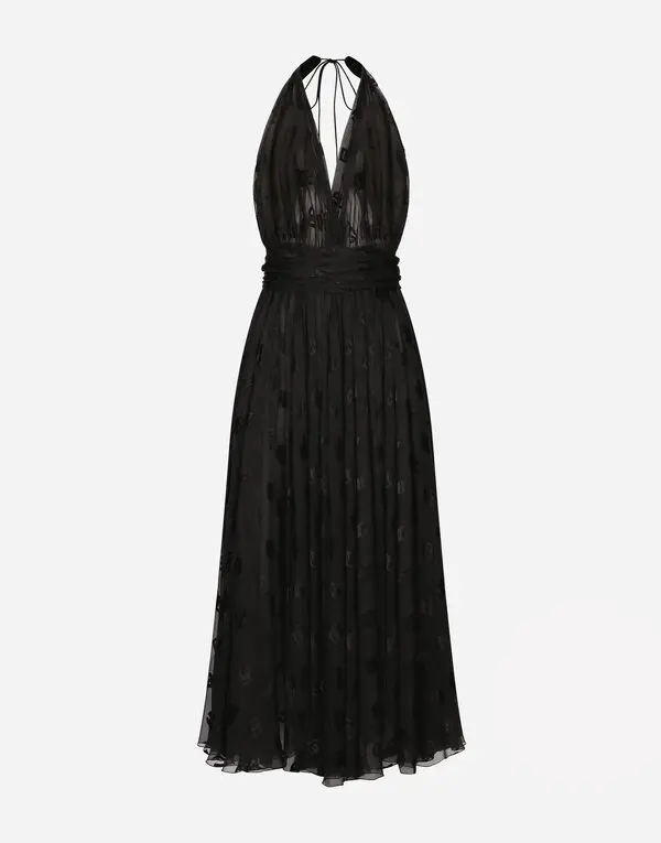Dolce & Gabbana Dévoré Satin Calf-length Dress With All-over Dg Logo