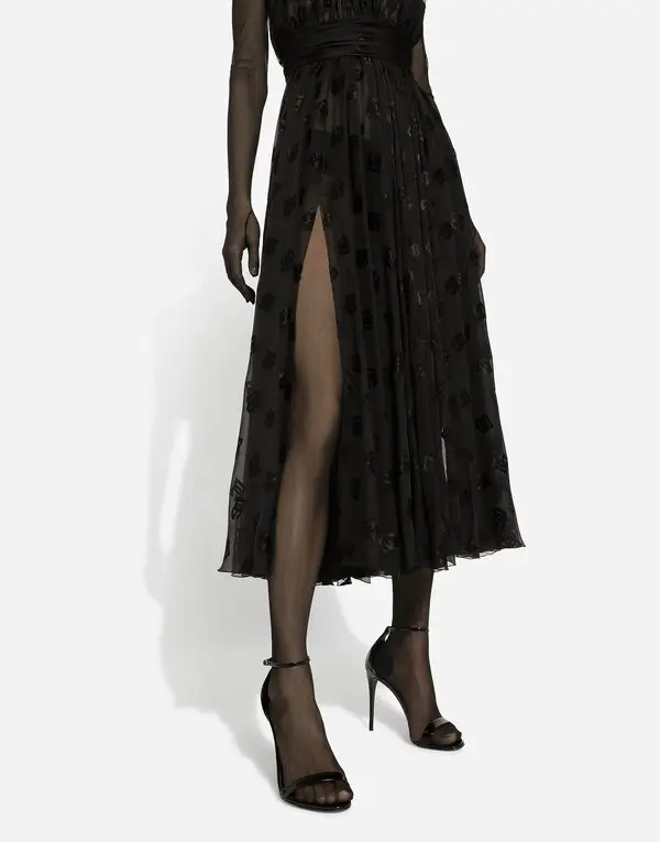 Dolce & Gabbana Dévoré Satin Calf-length Dress With All-over Dg Logo