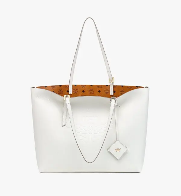 Mcm Himmel Embossed Logo Shopper - Egret