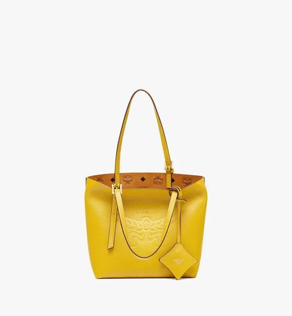 Mcm Himmel Shopper In Embossed Logo Leather - Yellow