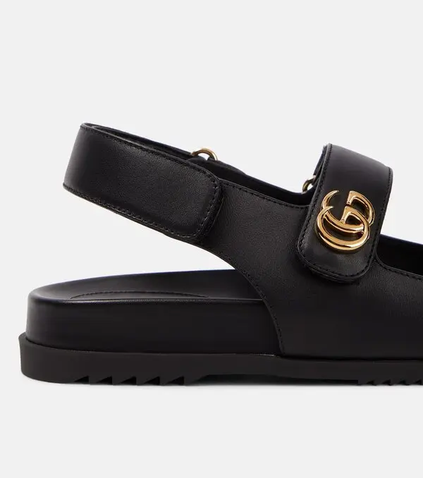 Gucci Moritz Gg Leather Sandals - Black | Editorialist