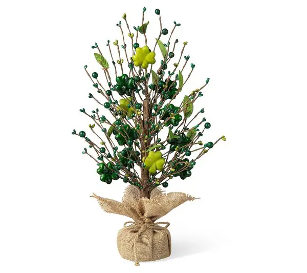 GLITZHOME 18' St Patrick's Shamrock And Berry T Able Tree - One-color