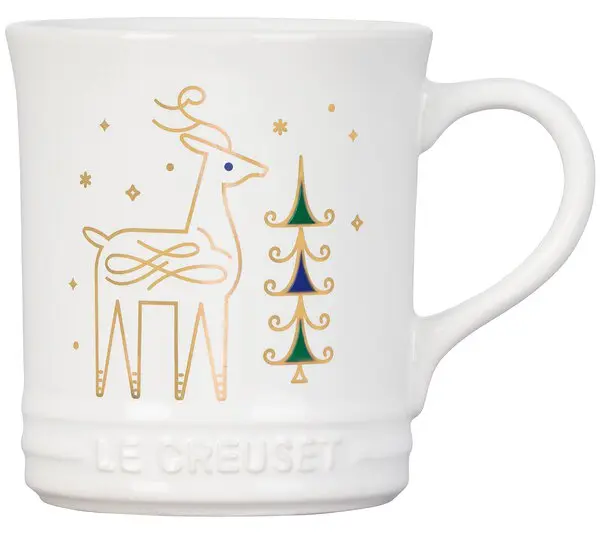 LE CREUSET Noel Collection: 14 Oz. Reindeer Mug White W/ Applique - One-color