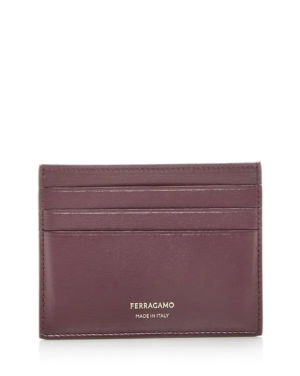 FERRAGAMO Leather Card Case - Dark Barolo