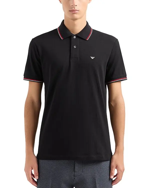 Emporio Armani Tipped Stretch Short Sleeve Polo Shirt - Black