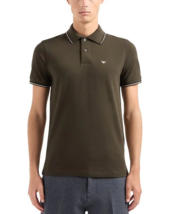 Emporio Armani Tipped Stretch Short Sleeve Polo Shirt - Brown