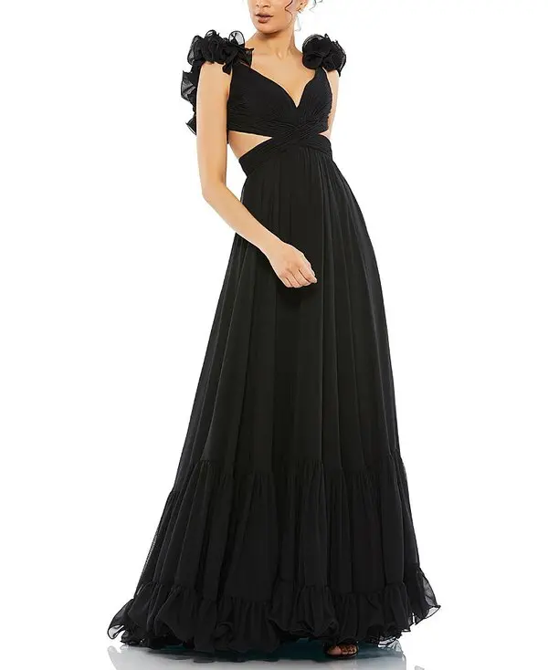 Mac Duggal Ruffle Tiered Chiffon Gown - Black
