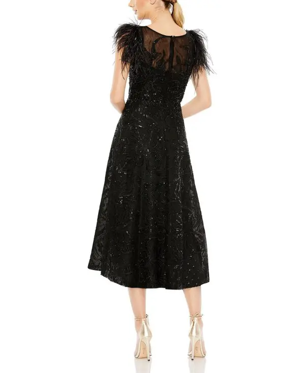 Mac Duggal Feather Shoulder Embellished Dress