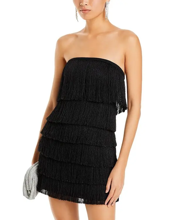 Buy MILLY Nuoir Strapless Fringe Mini Dress - Black Metallic At 60% Off |  Editorialist