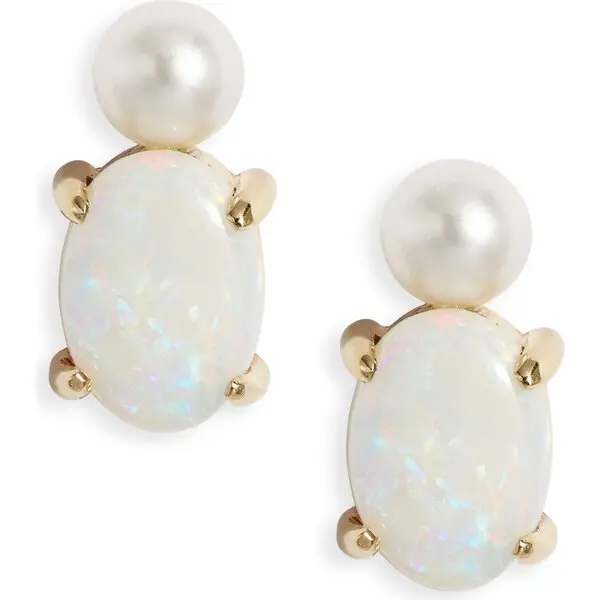 POPPY FINCH Opal & Cultured Pearl Stud Earrings - 14kyg
