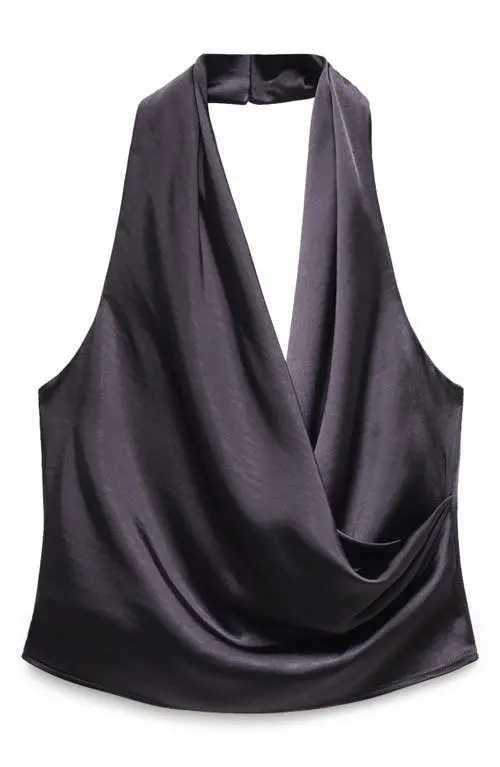 Mango Matte Satin Draped Halter Top