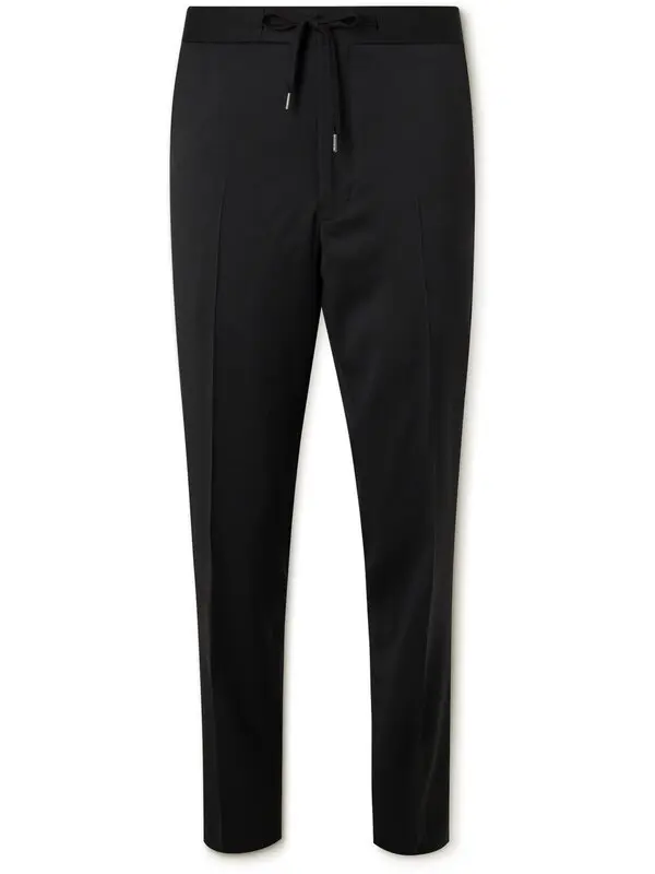 Mr P. Tapered Grosgrain-trimmed Wool Drawstring Tuxedo Trousers - Black
