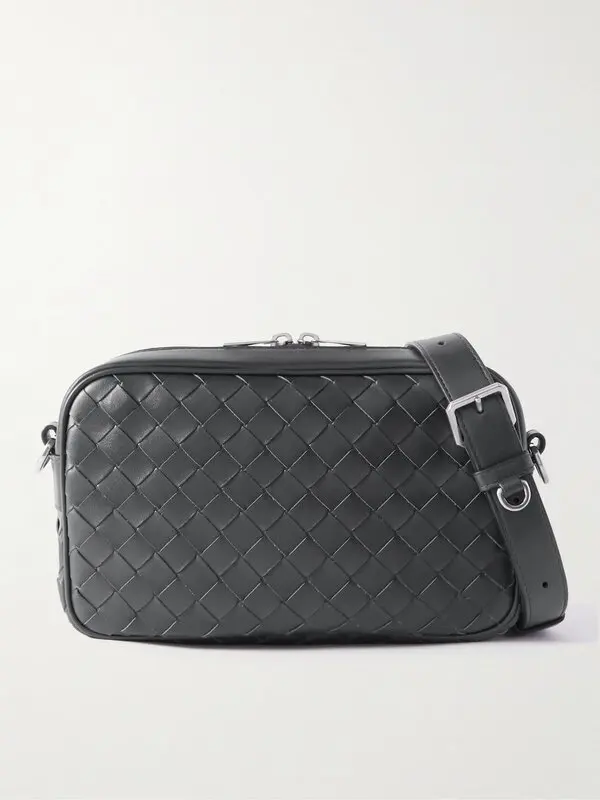 Bottega Veneta Intrecciato Leather Messenger Bag - Gray