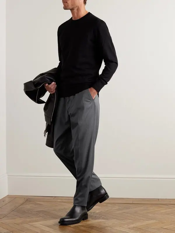 Mr P. Tapered Wool Drawstring Trousers
