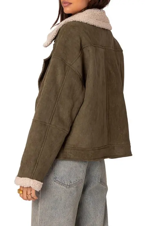 EDIKTED Oversized Faux Shearling And Faux Suede Jacket