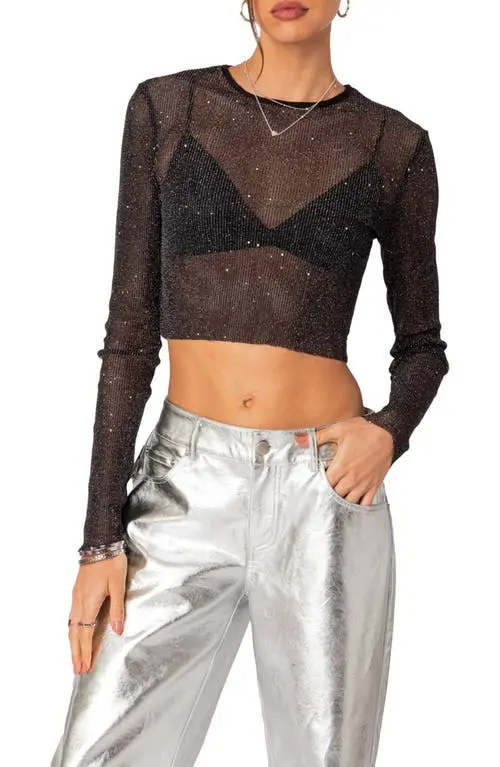 EDIKTED Marly Sequin Sheer Crop Top