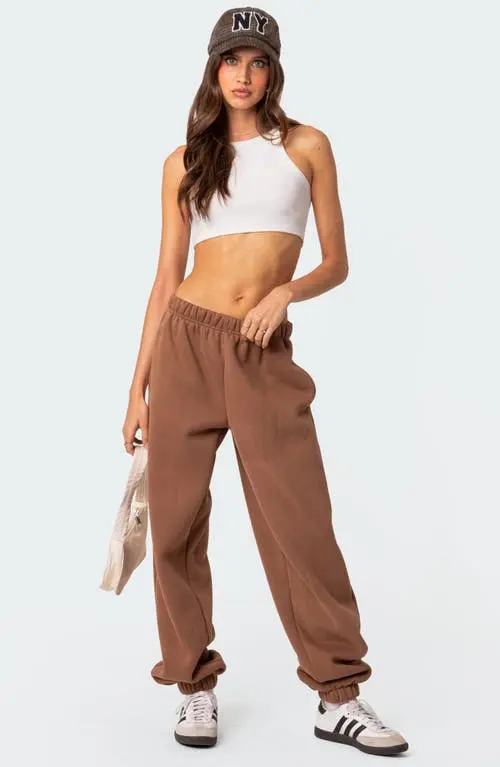 EDIKTED Clark Oversized Cotton Blend Sweatpants - Brown