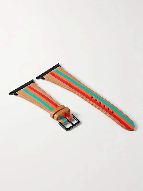 LACALIFORNIENNE Terrazza Striped Leather Apple Watch Strap - Brown
